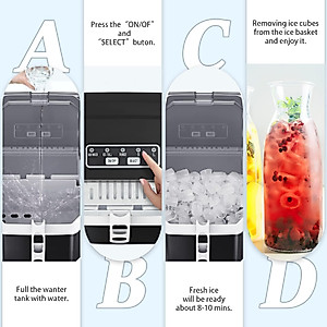 ZAFRO Countertop Ice Maker,Portable Ice Machine with Carry Handle,Self-Cleaning,Basket and Scoop,9 Cubes in 6 Mins,26lbs/24Hrs,2 Sizes of Bullet Ice,for Home,Kitchen,Party,Black