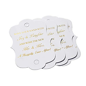 Kingsnow 50 Pack Wedding Wand Favor Tags, Ribbon Wand Tags, Wedding Send Off Tags, Exit Wand Tags, Gold Foil Tags, Tags for Wedding Ribbon Wands