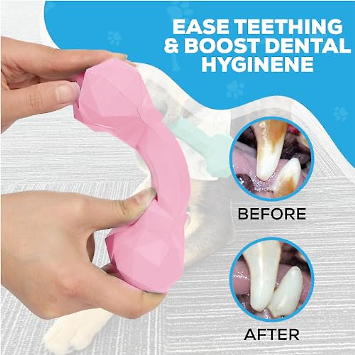 House of Puppies Dog Toys for Aggressive Chewers with Durable Natural Rubber - for Teething and Dental Care (Medium, Pink)