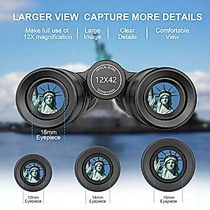 12x42 HD Binoculars for Adults with Universal Phone Adapter - High Power Binoculars with Super Bright and Large View- Lightweight Waterproof Binoculars for Bird Watching Hunting Outdoor Sports Travel