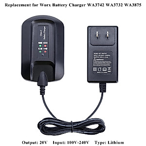 Elefly WA3742 Replacement for Worx 20V Battery Charger WA3732 Compatible with Worx 20V Lithium Battery WA3525 WA3520 WA3575 WA3578