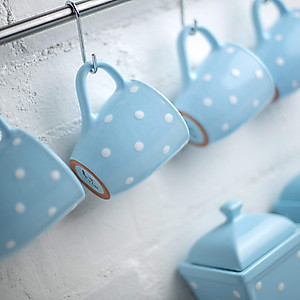 City to Cottage Handmade Light Sky Blue and White Polka Dot Ceramic 10oz/300ml Hot Chocolate, Coffee, Tea Mug, Cup with Large Handle, Unique Designer Pottery for Tea Lovers