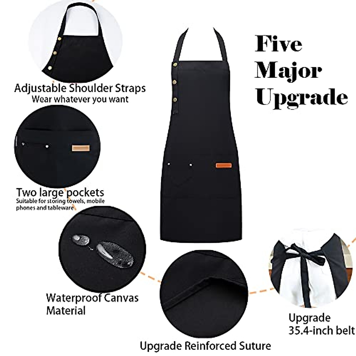 YFJQTZX Adjustable Canvas Apron Women Men, Waterproof Kitchen Aprons for Women With Pockets, Cute Cooking Chef Aprons for Men Grill(Black)