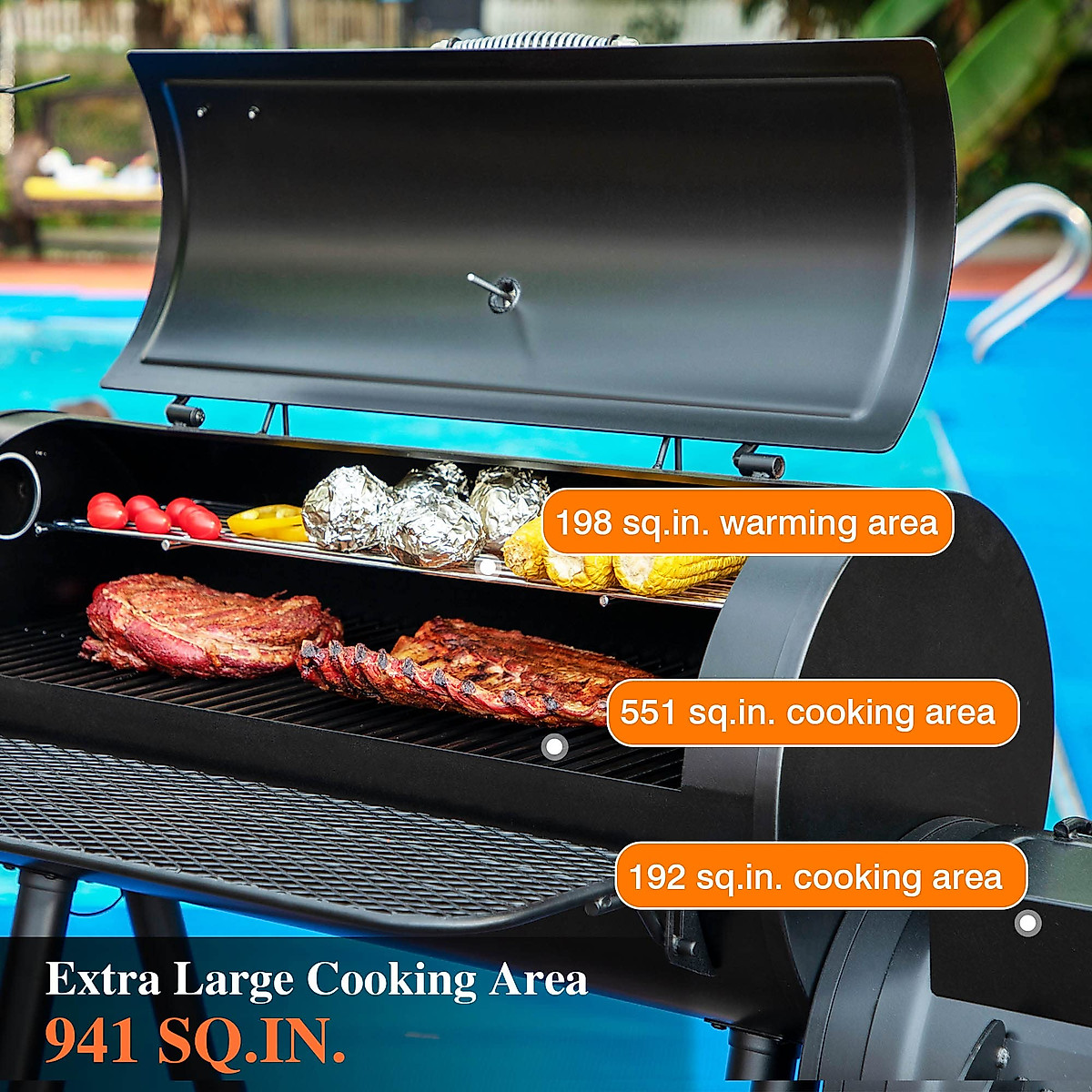 Sophia & William Heavy-Duty Charcoal Outdoor Smoker Grills, Extra Large Offset Smoker (941 SQ.IN. Cooking Area), Charcoal Grill & Smoker Combo for BBQ Patio Cooking