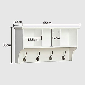 PIBM Stylish Simplicity Shelf Wall Mounted Floating Rack Wooden Wooden Storage Shelves Collection 4 Hooks/ 5 Hooks,2 Colors Avaliable, White , 85X35X18cm