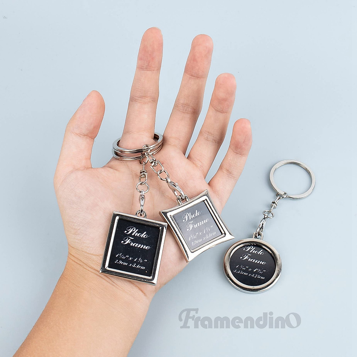 Framendino, 10 Pack Mini Photo Keychain Set Metal Frame Keychain Pictures Holder Detachable Key Chains DIY Photos Key Ring Pack Locket Photo Frame Key Rings for Wedding Birthday Gift