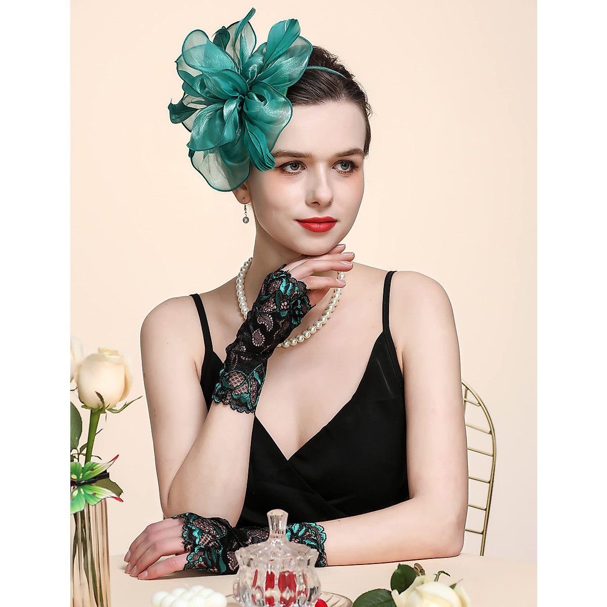 Gionforsy Fascinators Hat for Women Tea Party Kentucky Derby Wedding Mesh Feathers Hair Clip (Green)