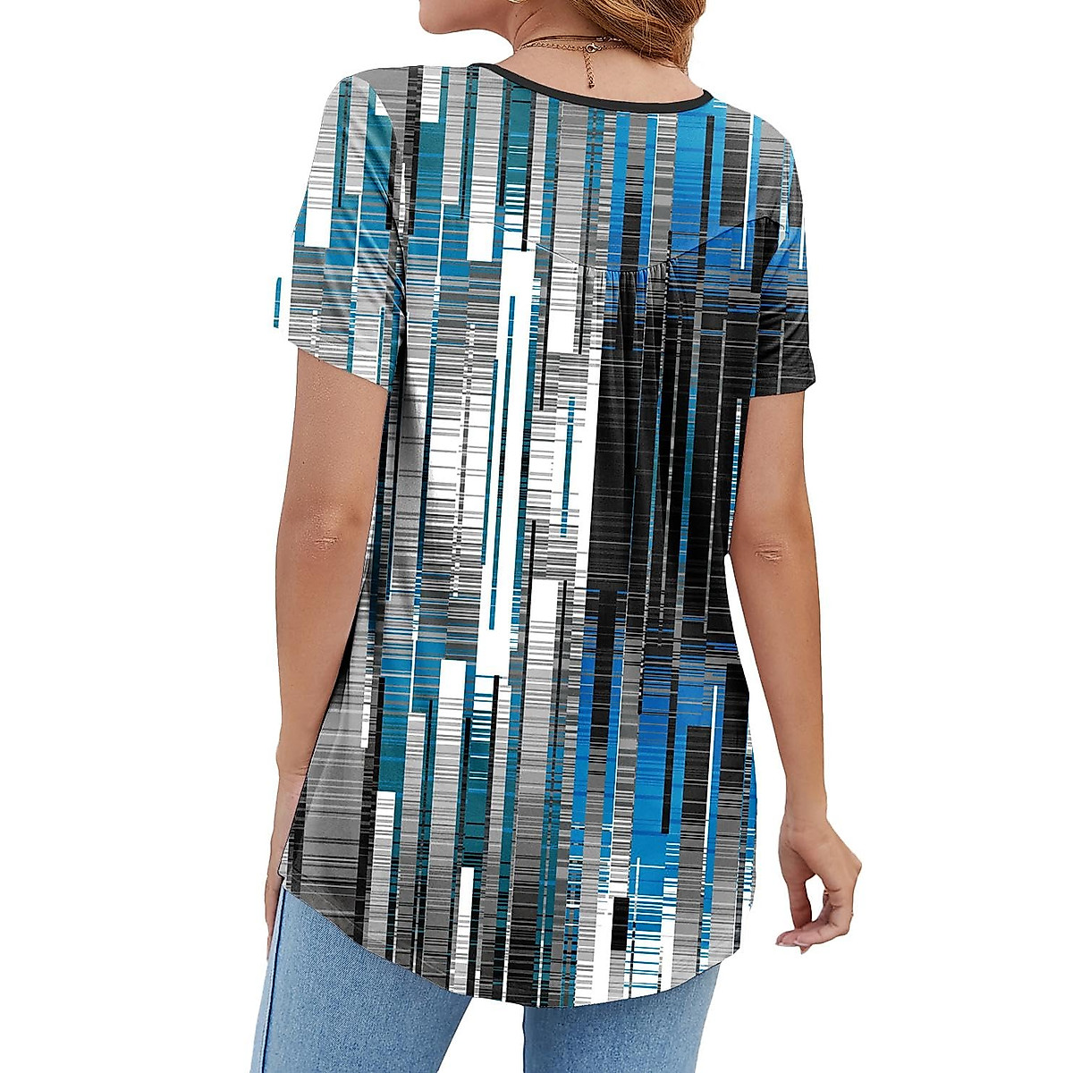 BeadChica Women's Tunic Tops To Wear With Leggings Short Sleeve Shirts Botton Up Casual Ruched Blouses Clothing Contrast-XL