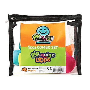 Fat Brain Toys PipSquigz Combo Set - 2 PipSquigz Loops, 3 Rattling Pip Squigz, Zippered Storage Case -BPA-Free Silicone Fidget Toys for Girls and Boys