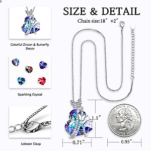 ASELFAD Butterfly Necklaces for Women with June Birthstone Crystals, Mothers Day Gifts, Anniversary Birthday Heart Jewelry for Women Mom Wife Girlfriend - Purple