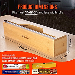 Libreshine Long Foil and Plastic Wrap Organizer with Cutter, Holder for 15 Inch Parchment Paper Roll, Bamboo Wall Mount Kitchen Wrap Dispenser