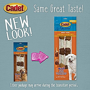 Cadet Gourmet X-Large Triple-Flavored Beef Hide Shish Kabob Dog Treats - Healthy & Natural Chicken, Liver, & Sweet Potato Dog Treats for Dogs Over 30 lbs., 10 in. (2 Count)
