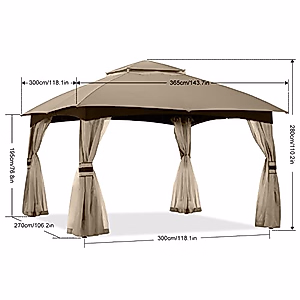 ABCCANOPY 10x12 Outdoor Gazebo - Patio Gazebo with Mosquito Netting, Outdoor Canopies for Shade and Rain for Lawn, Garden, Backyard & Deck (Khaki)