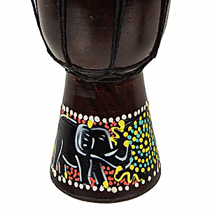 Aboriginal Dot Painted Elephant Djembe Drum 8 Inches Tall 4.5 Inch Diameter