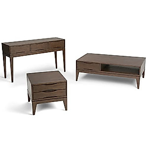 SIMPLIHOME Harper SOLID WOOD 54 inch Wide Mid Century Modern Console Sofa Entryway Table in Walnut Brown with Storage, 3 Drawers , for the Living Room, Entryway and Bedroom