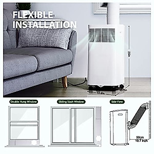 Euhomy Portable Air Conditioner 8000 BTU, Cools up to 300 Sq. Ft, 3-in-1 Portable AC Unit with remote, 24H Timer, Floor Air Conditioner with Installation Kit for Bedroom/Room, White.