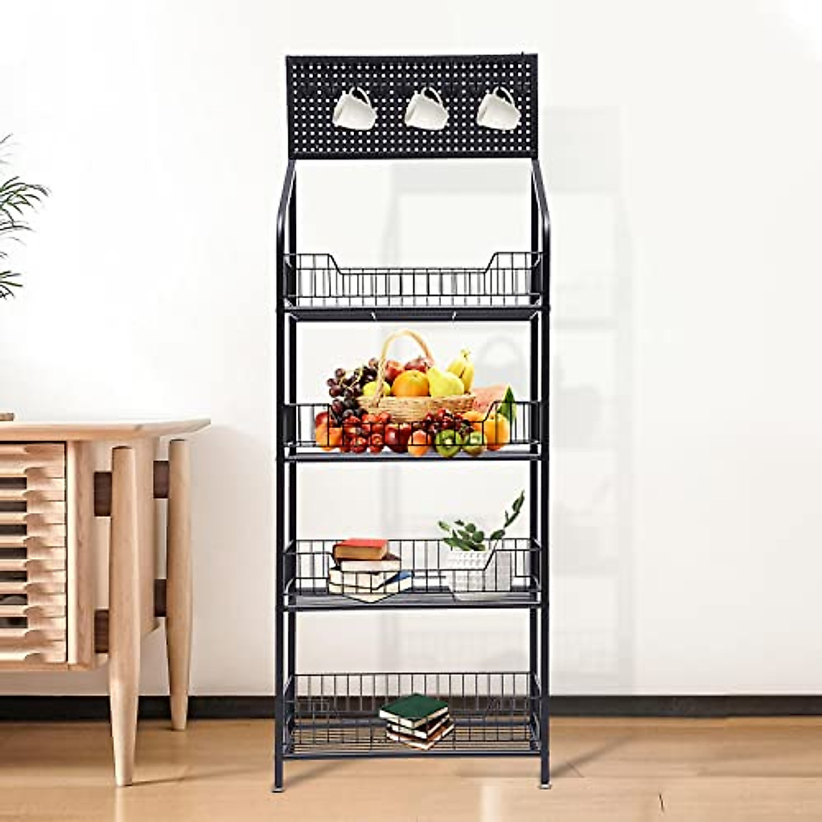 MEDEIYIBI 4-Tier Standing Shelf Units Kitchen Baker's Racks Organizer Holders with Wheels Snack Display Rack Household Metal Storage Rack for Bathroom Living Room Office Garage 19.6 x 10.6 x55in