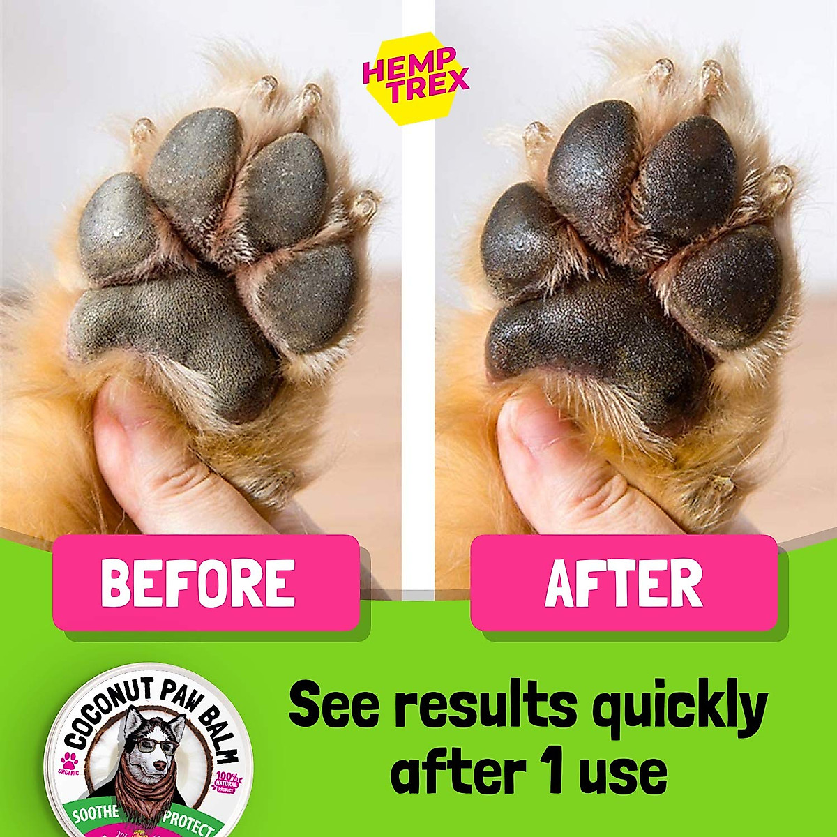 Dog Paw Balm Soother & Moisturizer 2 oz with Natural Shea Butter Coconut Oil Beeswax Heals and Repairs Cracked Dog Paws Snout & Elbows Snow & Dry Weather Protection Ointment Safe Invisible Barrier