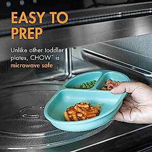 Boon Chow Silicone Plate Set - 3 Unbreakable Divided Toddler Plates - Baby Plates for 6 Months and Up - Baby Led Weaning Supplies - Blue Multicolor