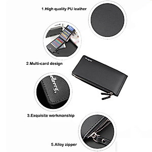JNKET Fashion Men's Wallet PU Leather Long Wallet Multi-Card Wallet (Style 1 -Black)