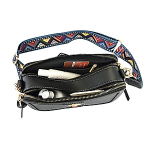 Beatfull Designer Bee Crossbody Purse for Women PU Leather Shoulder Handbag with Black-Red Strip Camera Clucth (Black)