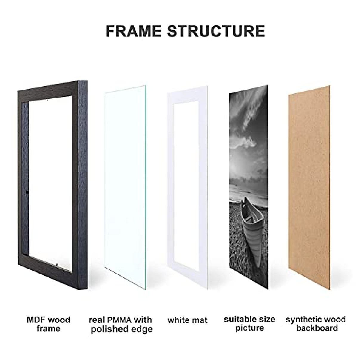 HZSYF Black And White Wall Art - 12x12 Inches Sea And Beach In Sunrise Prints Wooden Framed Pictures Seascape Artwork 4 Panels 12 x 12 Inch