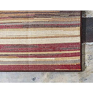 Unique Loom Barista Collection Modern, Abstract, Stripes, Urban, Rustic, Warm Colors Area Rug, 2' 2 x 6' 0 Runner, Multi/Beige