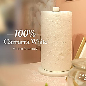 HERFECEAL Paper Towel Holder Stand, Marble Paper Towel Stand Marble Towel Dispenser Heavy-Duty Paper Towel Roll Holder for Kitchen Countertop Cabinet Bathroom, Carrara White