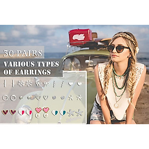 Stud Earrings Set Crystal Pearl Round Circle Heart Cubic Zirconia Geometric Ball Hypoallergenic Earring Set Charm Trendy Piercing Jewelry Gift for Women Girls Teens Lady,30 Pairs Earring