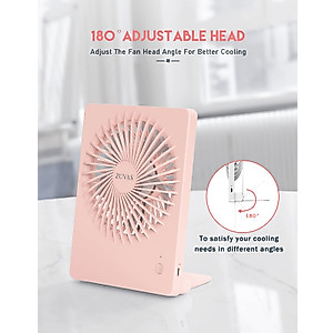 Zuvas Desk Fan Battery Operated Fan Rechargeable 180°Tilt Folding Personal Fan Ultra Quiet Small Portable Fan 3 Speed Adjustable Strong Wind USB Fan For Office Bedroom Home Desktop Camping