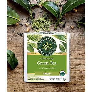 Traditional Medicinals Tea, Organic Green Tea Matcha, Genmaicha, Supports Health, 16 Tea Bags (6 Pack)