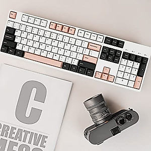 JOLINTAL 160 Keys Pink Keycap, Doubleshot PBT Keycap Set Cherry Profile Keycaps, White Black Pink Cherry MX Switch Keycaps 75 Percent for Mechanical Keyboard (OV)
