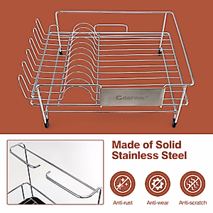 Giantex Stainless Steel Dish Rack, Expandable Dish Drainer Rack with Cutlery Cup Glass Holder, Removable Drip Tray, 360-Degree Swiveling Spout, Rust Proof Dish Dryer Rack for Kitchen Counter