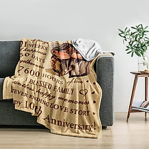 10th Anniversary Tin Gifts Blanket, 10 Year Anniversary Wedding Gifts for Him Her Couples,10th Anniversary Wedding Gifts, Gifts for 10th Anniversary,10 Year Anniversary Decorations Blanket 60"X 50"