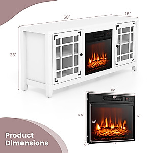 Tangkula Fireplace TV Stand for 65 Inches TVs, 58 Inch TV Console with Electric Fireplace Insert, Adjustable Shelves, Remote Control, 3-Level Flame Brightness, Entertainment Center for Living Room