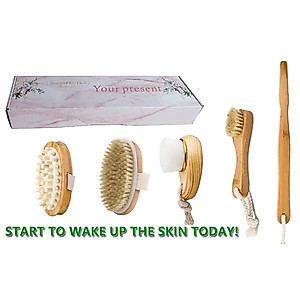 Premium Dry Brushing Body Brush Set,Exfoliating body scrubber with long handle, Natural Boar Bristle Body Brush,Face Cleansing Brush,body brush set for lymphatic drainage,Great Gift for A Glowing Skin