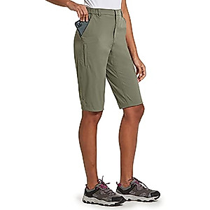 BALEAF Women's Hiking Shorts Bermuda Long Knee Length Quick Dry Stretch Elastic Waist for Camping, Travel Sage Green Size L