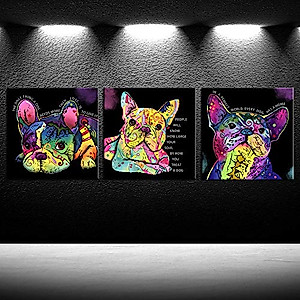 iKNOW FOTO Colorful Dog Canvas Prints Animal Paintings Cute French Bulldog Wall Art Pop Art Canvas Quotes Giclee Print Home Decoration for Living Room Bedroom Stretched and Framed Ready to Hang