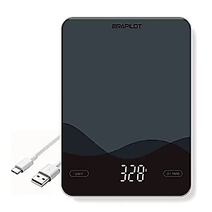 BRAPILOT Digital Food Kitchen Scale Rechargeable, Touch-Key, LED Display Shows Weight in Grams Ounces Milliliters and Pounds,10kg/22lb Capacity for Meal Prep Cooking Baking - 8.7 X 6.4 X 0.56 Inches