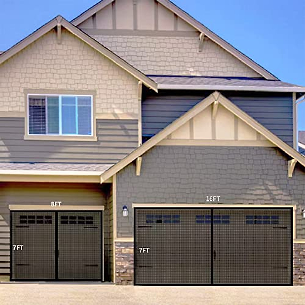 LydeLog Both-Way Magnetic Garage Door Screen, Glass Fiber Screen Cloth Magnetic Type Gravity Automatic Closing Screen, Hands Free Magnetic House Screen with Whole Framework Magic Tape (16 x 7 FT)