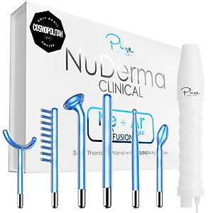 NuDerma Clinical Skin Therapy Wand - Portable Skin Therapy Machine w 6 Fusion Neon + Argon Wands – Anti Aging - Clarifying - Skin Tightening & Radiance - Wrinkle Reducing
