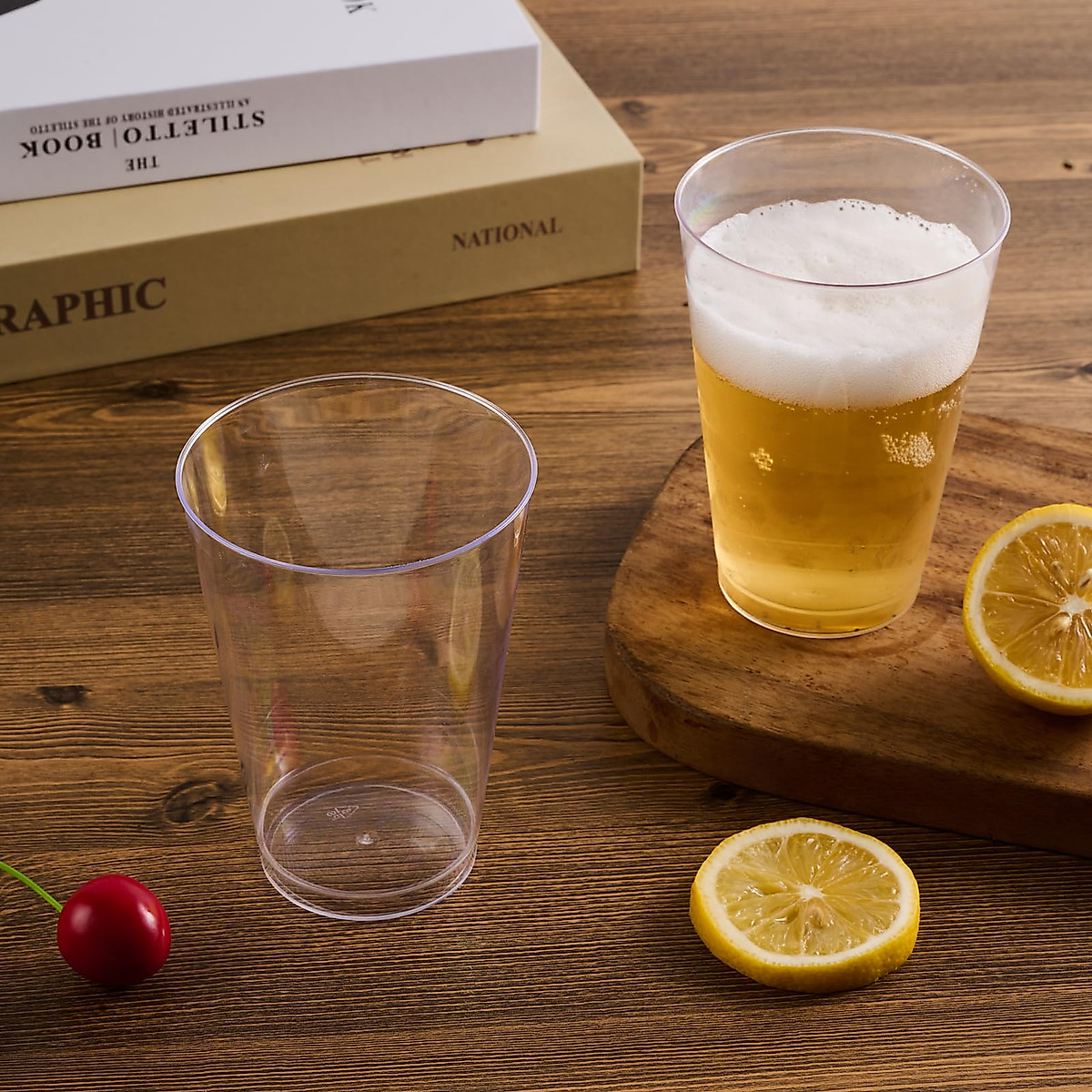 JOLLY CHEF 16 oz Clear Disposable Plastic Cups, 100 Pack Clear Plastic Cups Tumblers, Heavy-duty Disposable Cups for Halloween, Christmas, and Thanksgiving Parties