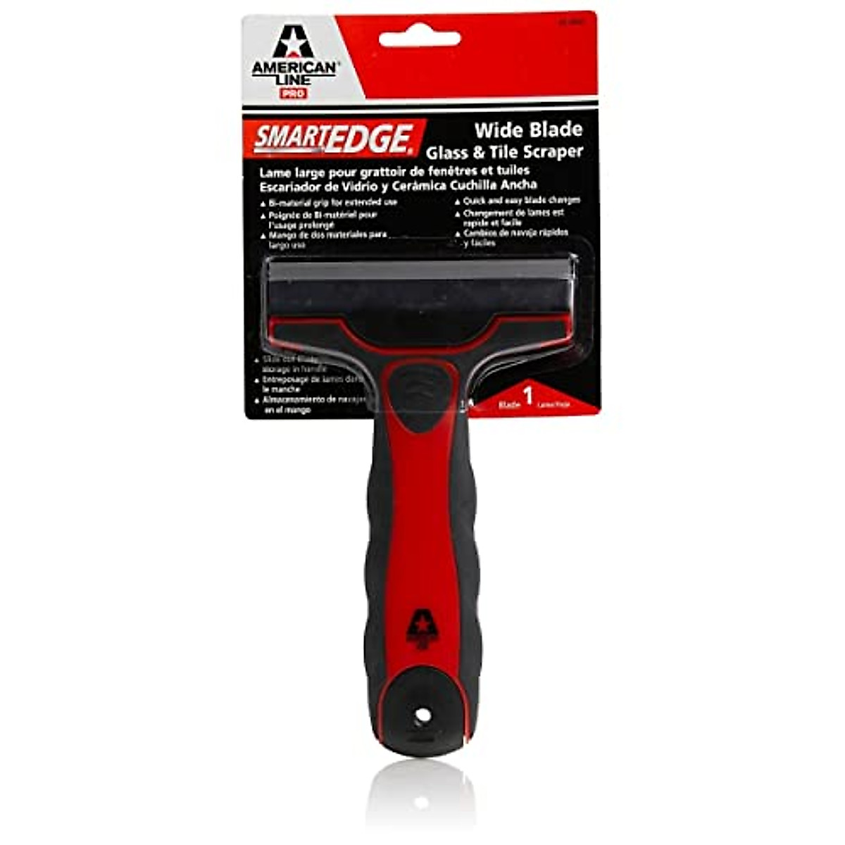 American Line SmartEdge Scraper with 4" Wide Blade - Includes 1 High Carbon Steel Blade - Ergonomic Handle with Convenient Blade Storage - 65-0002