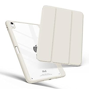 iPad Air 5th Generation case 2022 with Pencil Holder, Air 4th Generation case,Slim Smart Cover with Clear Back Shell for iPad Air 5 Case 10.9 Inch,Support Wireless iPad Pencil Charging,Creamy White
