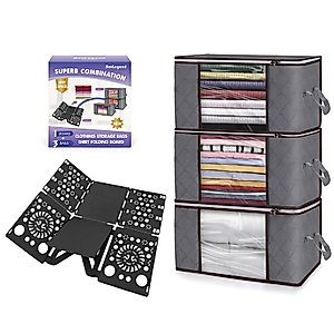 BoxLegend Shirt Folder V3 and Clothes Storage Bags 90L 3 Pack Shirt Folding Board Easy and Fast Folding Clothes Folding Board Durable Clothes Storage with Handles for Clothing