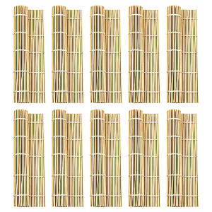 LEEFONE 10 PCS 9.5" x 9.5" Natural Bamboo Sushi Rolling Mat