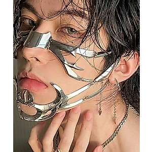 YYDSVOVO Punk Mechanical Mask for Women Men Halloween Party Prom Metal Mask Cyberpunk Mask Cosplay Jewerly Hallowmas Gifts (style 1+style 2)