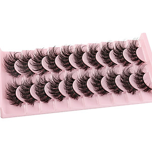 FANXITON Mink Lashes False Eyelashes Dramatic Fluffy Mink Lashes Wispy 19MM Curly Natural Look 3D Fake Eyelashes 10 Pairs Pack