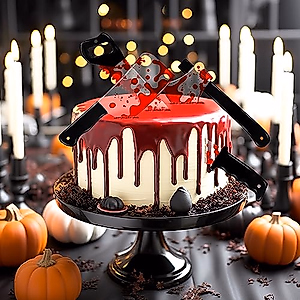 Huray Rayho Blood Splatter Knife Cake Toppers Horror Halloween Acrylic Cake Decorations for Spooky Killer Birthday Party Supplies Set of 4 Scary Crime Scene Decorations