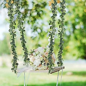 XunYee 5.9 ft Artificial Eucalyptus Garland with 20 LED Fairy String Lights Fake Eucalyptus Leaves Greenery Vines Plant for Table Wedding Bridal Shower Birthday Party Garden Indoor Outdoor (4 Pack)